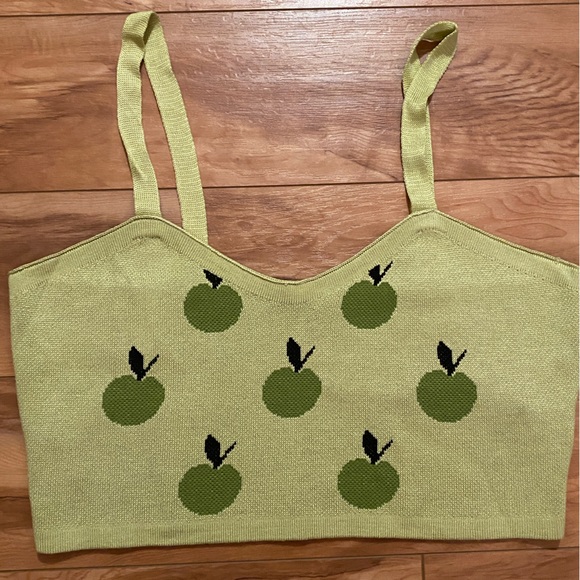 Tops | Knit Green Apple Cropped Tank Top | Poshmark